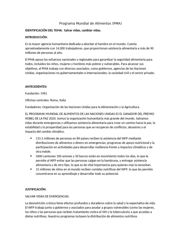 Programa Mundial de Alimentos | PDF | Organización de Comida y ...