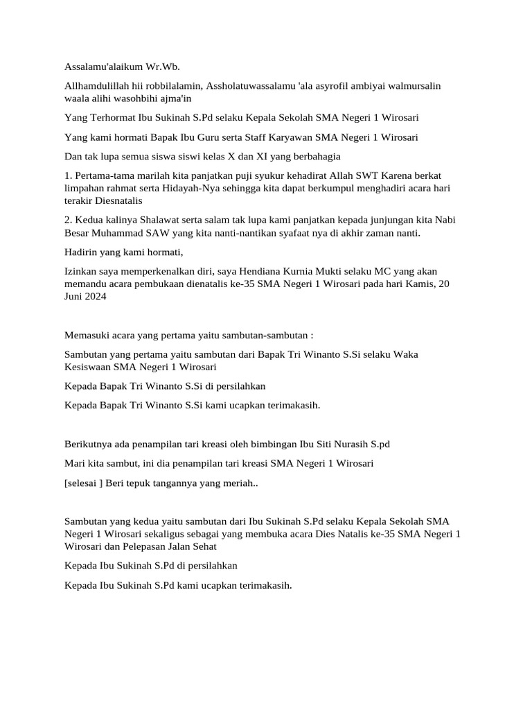 Teks MC Dies Natalis | PDF