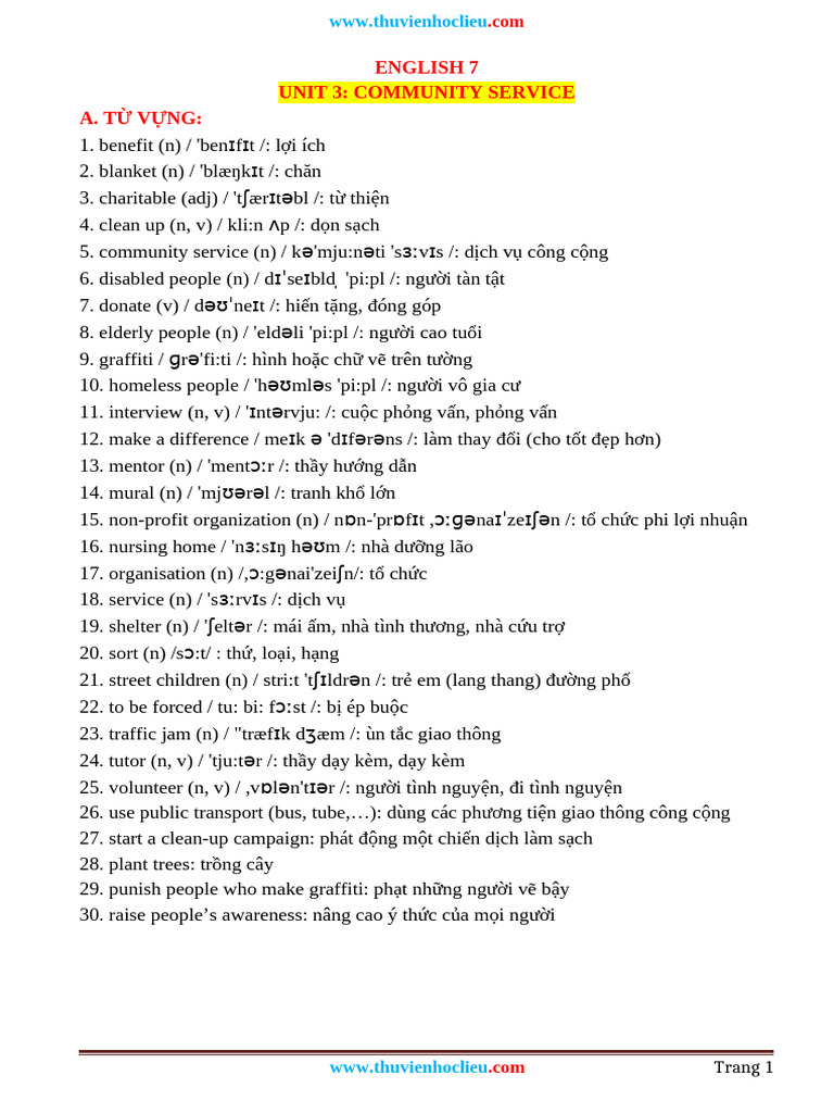 BTTHCS TA7 Unit 3 | PDF