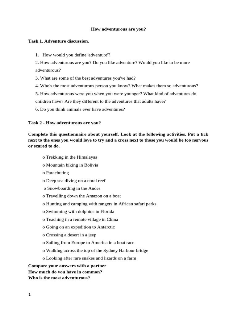 How Adventurous Are You | PDF