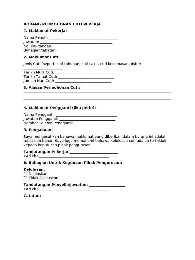 Borang Cuti | PDF