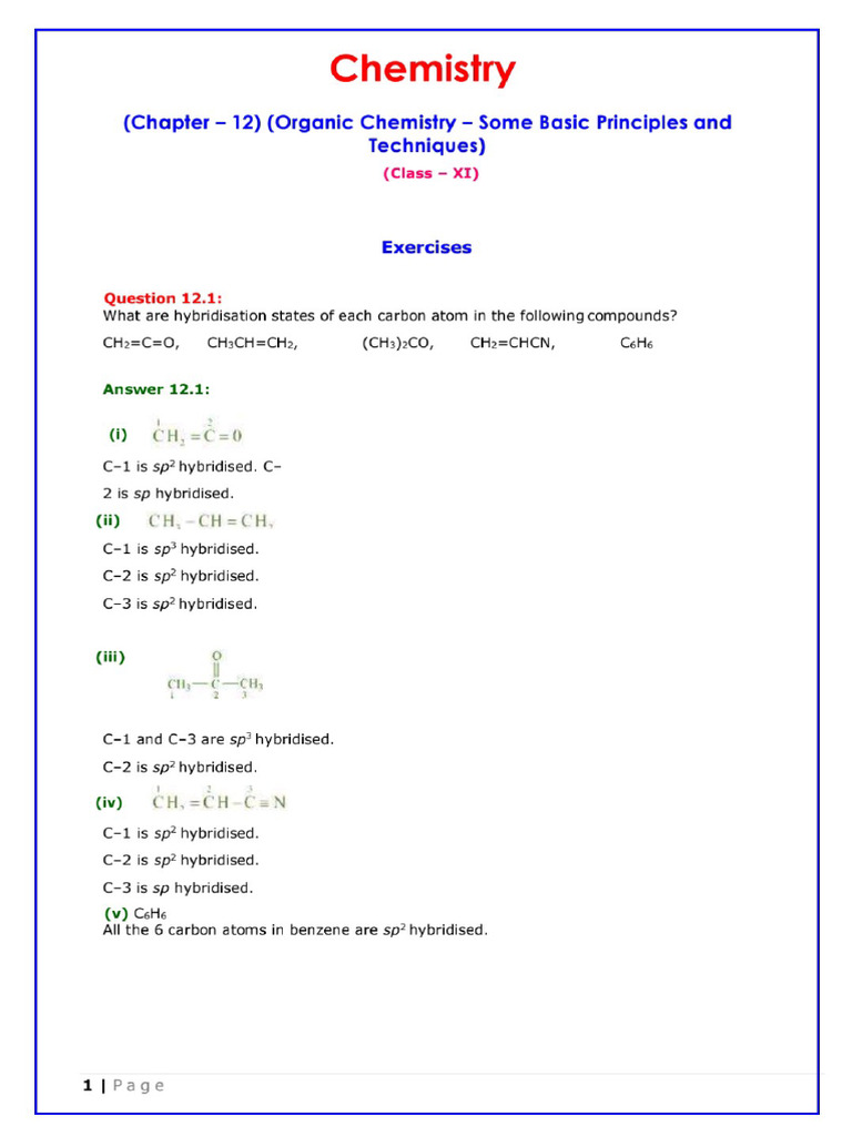CH - 12 Exercise Q&A CL 11 | PDF