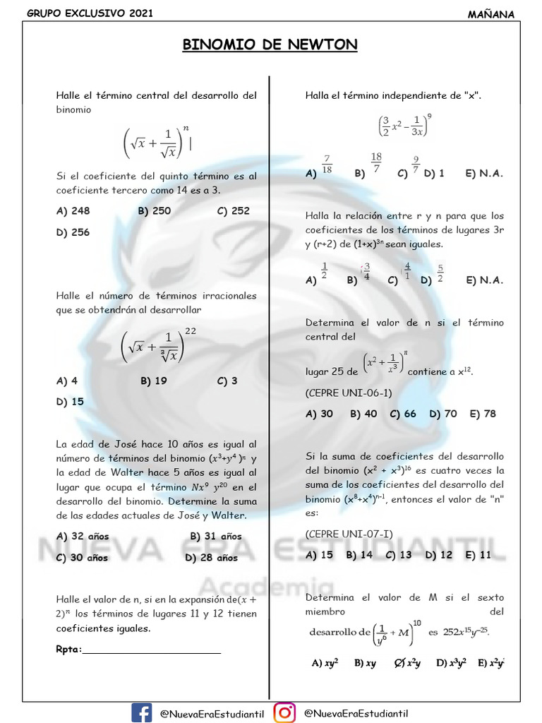 Binomio de Newton, 19-06-2021 | PDF
