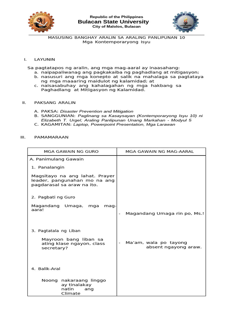 Disaster Prevention and Mitigation Detailed Lesson Plan | PDF