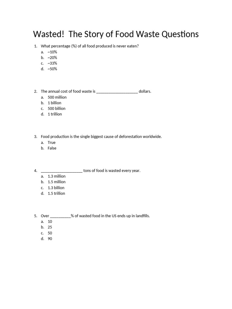 Food Waste Quiz and Answers | PDF