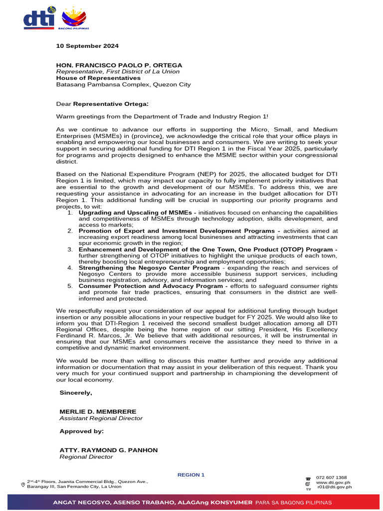 Letter To Congressman Re Cong. Ortega | PDF