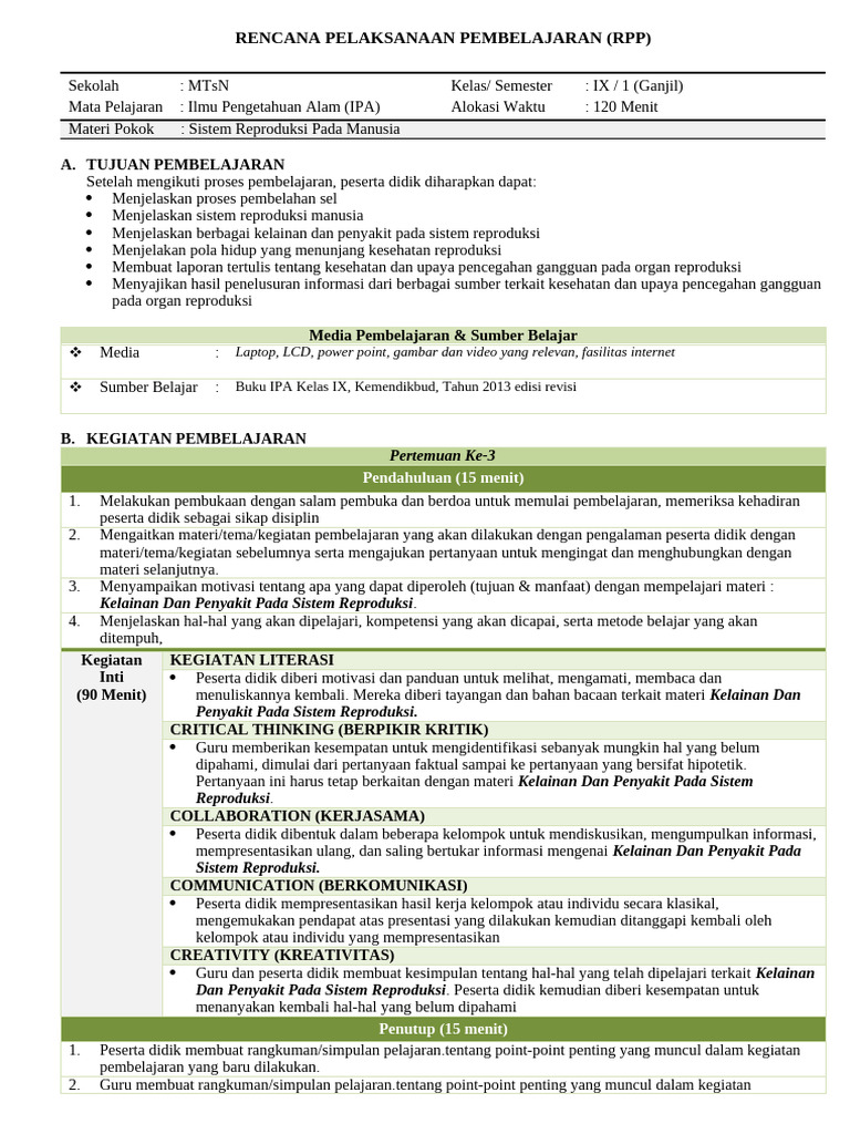 1.3 RPP I IPA Kelas 9 - Ganjil | PDF