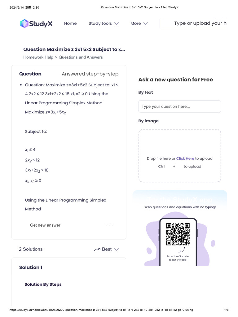 Try The Studyx App: Uestion Ma Imize Z 3 1 5 2 Subject To .. | PDF
