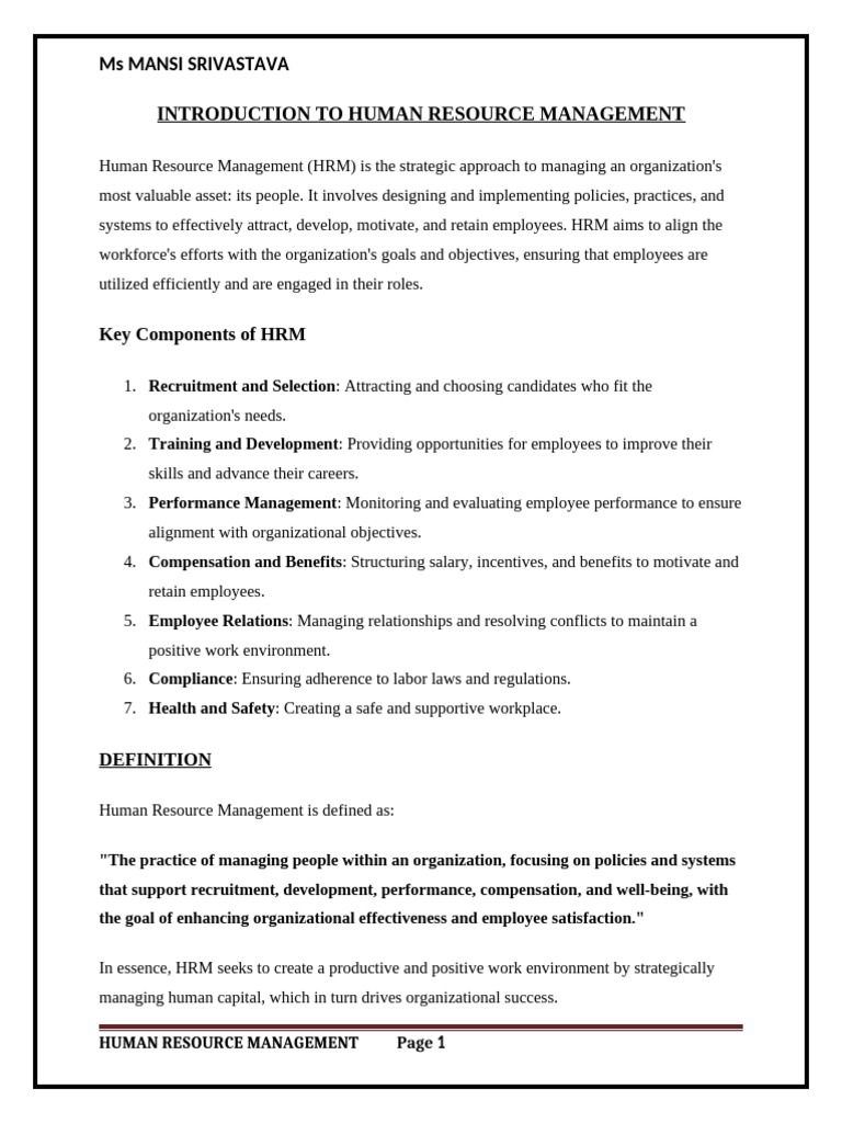 UNIT 1 Human Resource | PDF