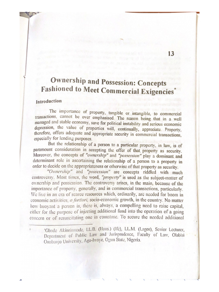 Ownership and Possession Concepts | PDF