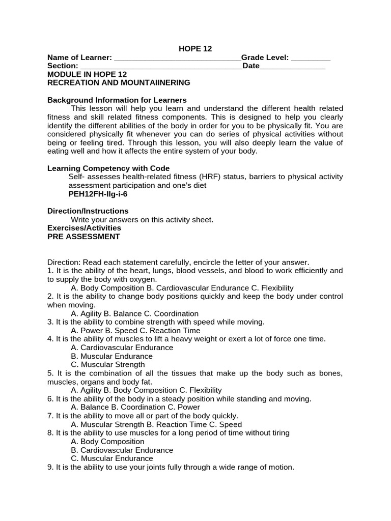 Hope 12 Module 1 Amy | PDF