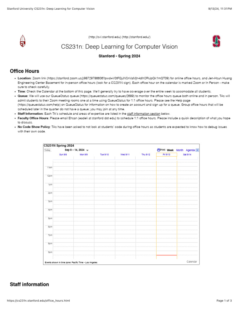 CS231n: Deep Learning For Computer Vision: Office Hours | PDF