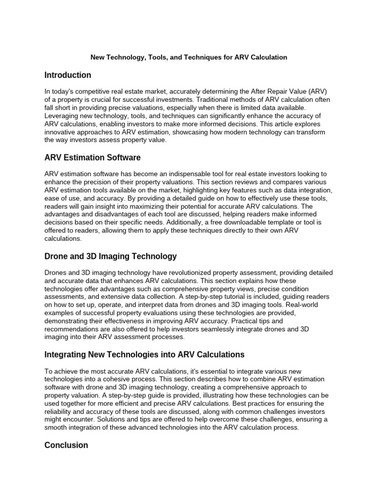 New Technology, Tools, and Techniques For ARV Calculation | PDF