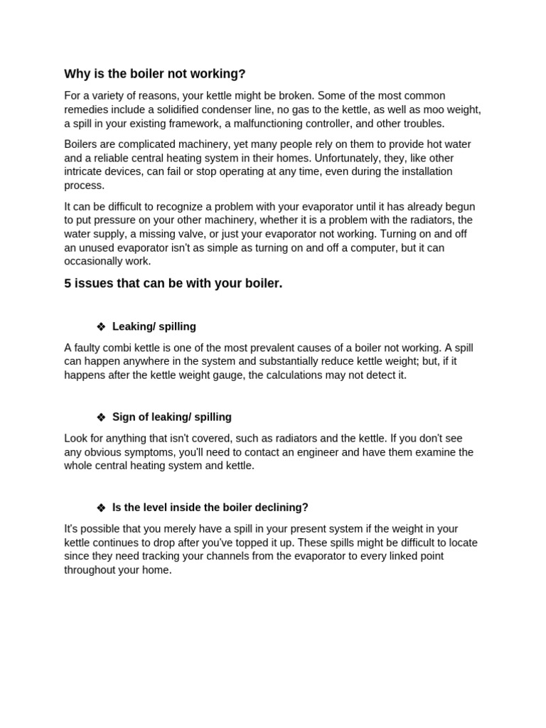 What Should You Do When Your Boiler Is Not Working | PDF