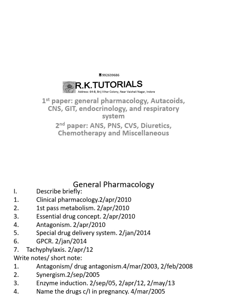 Suraj Question Paper Pharmacology | PDF | Pharmacokinetics | Self ...