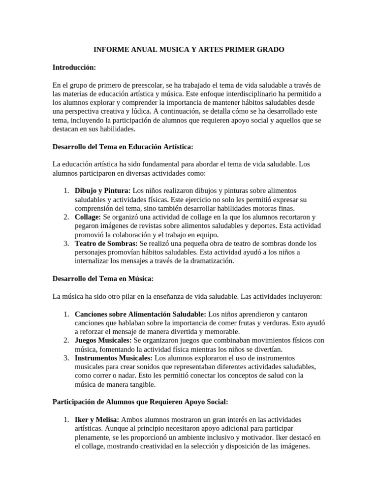 Informe Anual Musica y Artes | PDF
