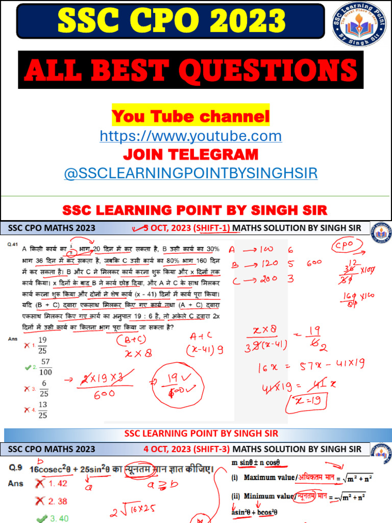 Cpo Best Questions 2023 Compilation SSC Learning Point by Singh | PDF