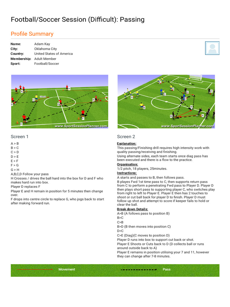 Football - Soccer - Passing (Technical - Movement Off The Ball, Diff | PDF