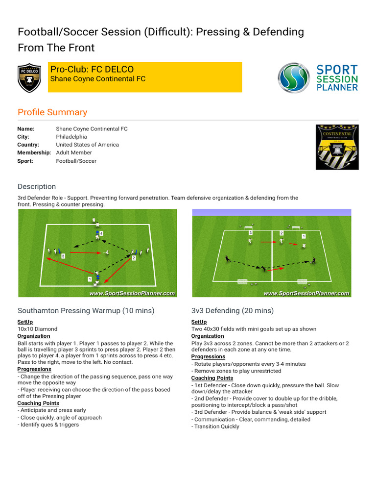 Football - Soccer - Pressing & Defending From The Front (Tactical | PDF