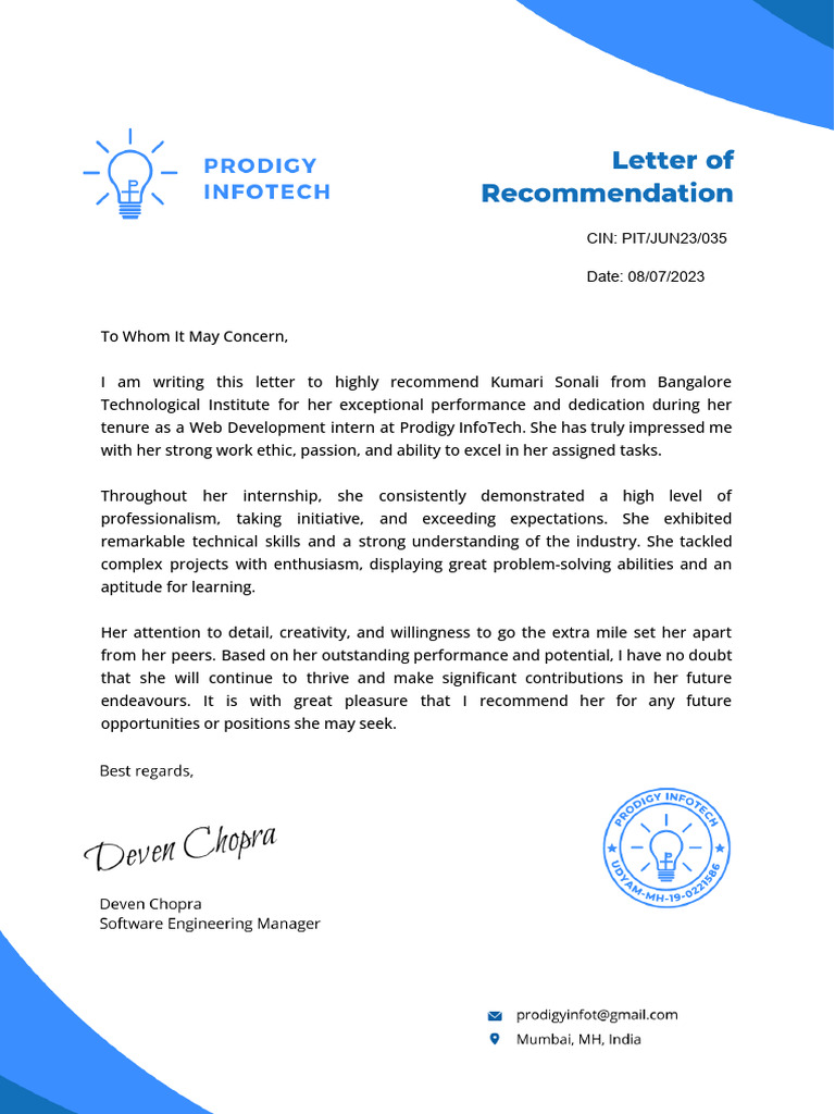 Prodigy lnfotech Internship Certificate | PDF