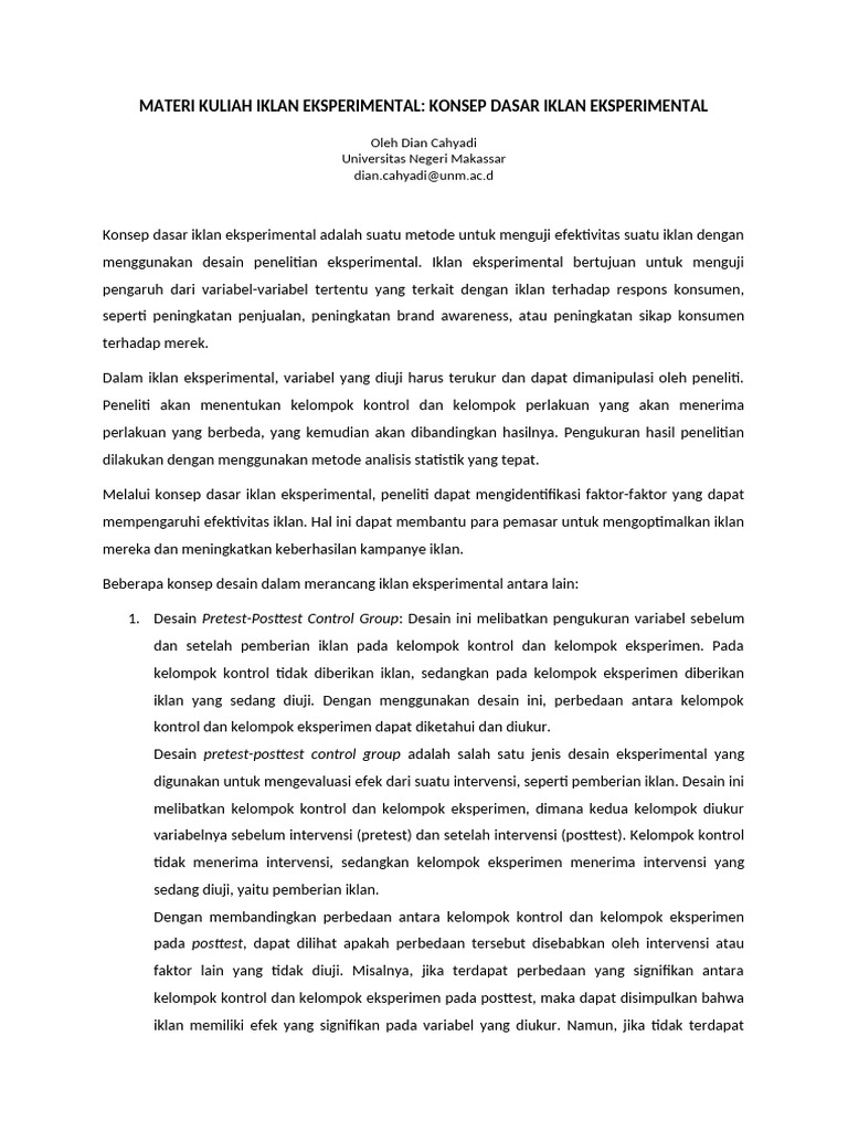 Materi Kuliah Singkat Iklan Eksperimental | PDF