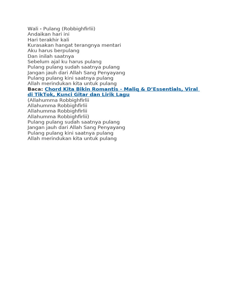 Pulang Lyrics | PDF
