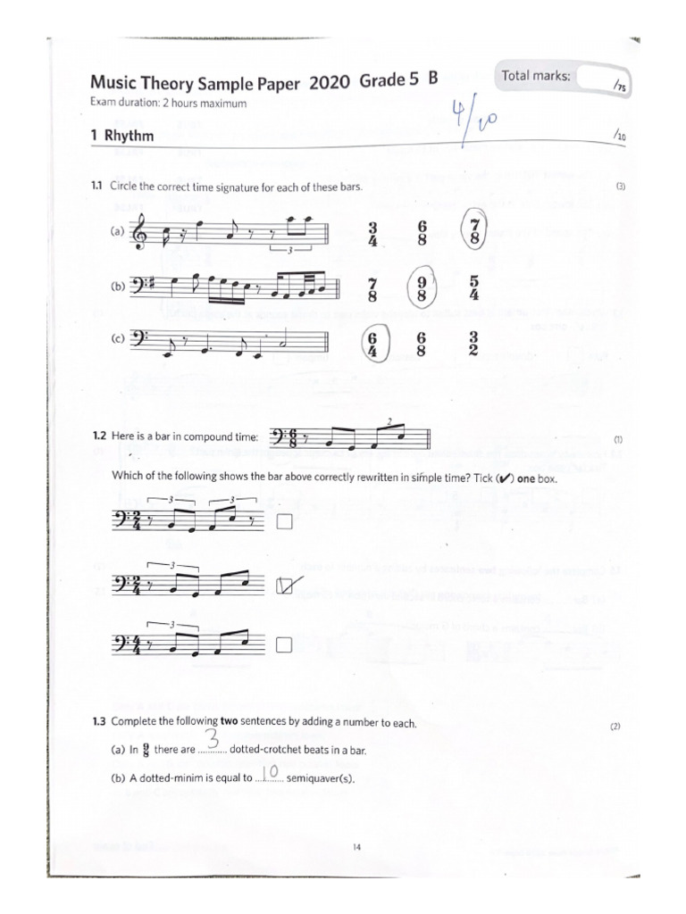 Music Theory Sample Paper 2020 Grade 5 B | PDF
