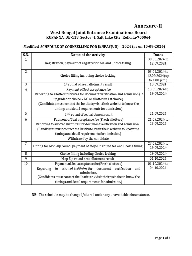 West Bengal Joint Entrance Examinations Board: Annexure-II | PDF