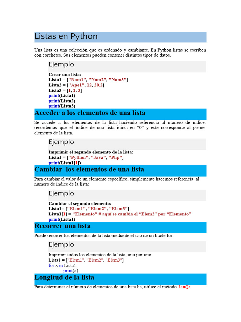 Listas en Python | PDF