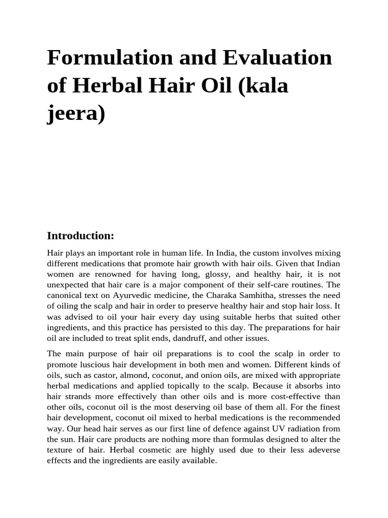 Formulation and Evaluation of Herbal Hair Oil | PDF