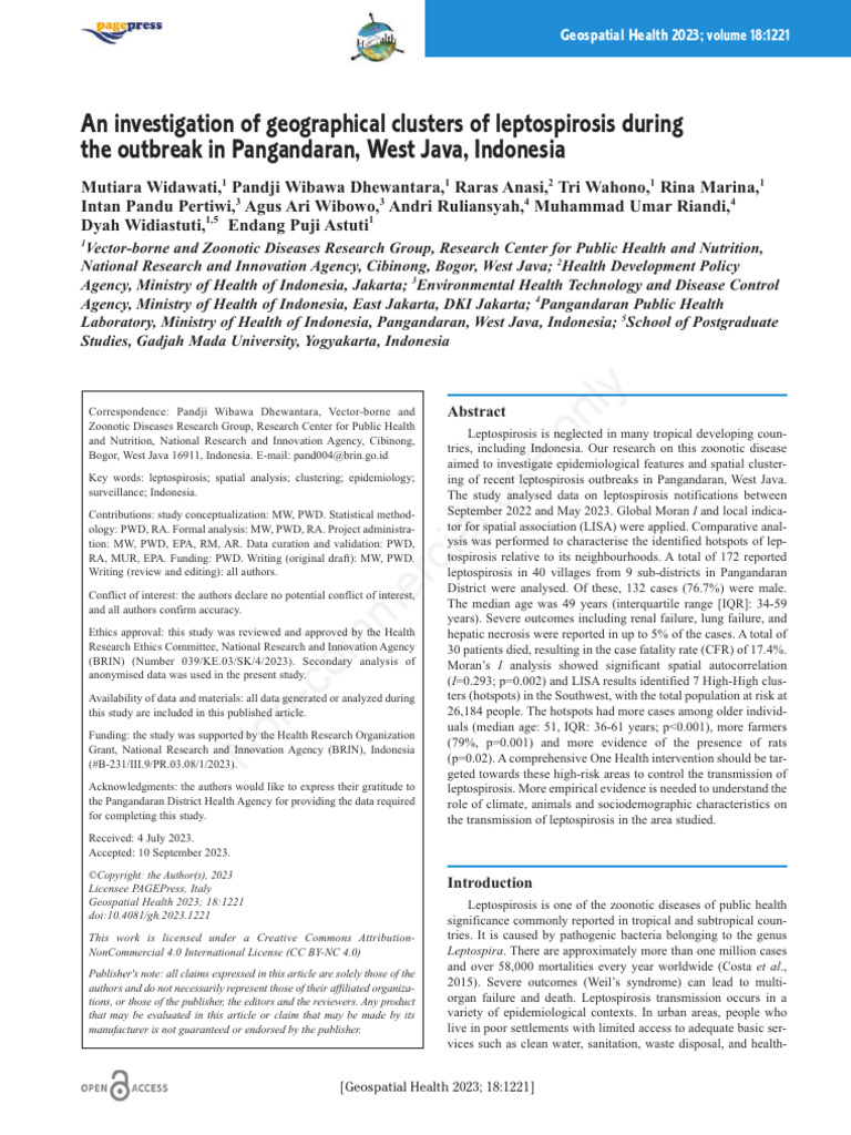 An Investigation of Geographical Clusters of Lepto | PDF | Medical ...