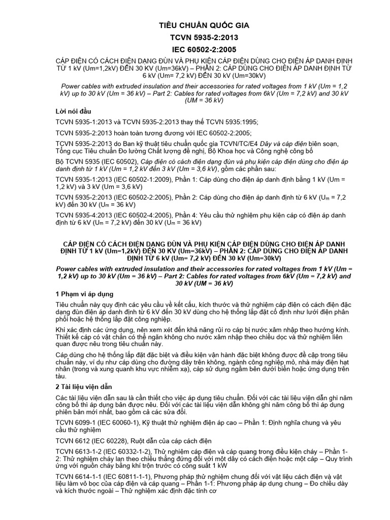 TCVN 5935-2-2013 (IEC 60502-22005) - CÁP ĐIỆN CÓ CÁCH ĐIỆN DẠNG ĐÙN VÀ PHỤ KIỆN CÁP ĐIỆN DÙNG ...