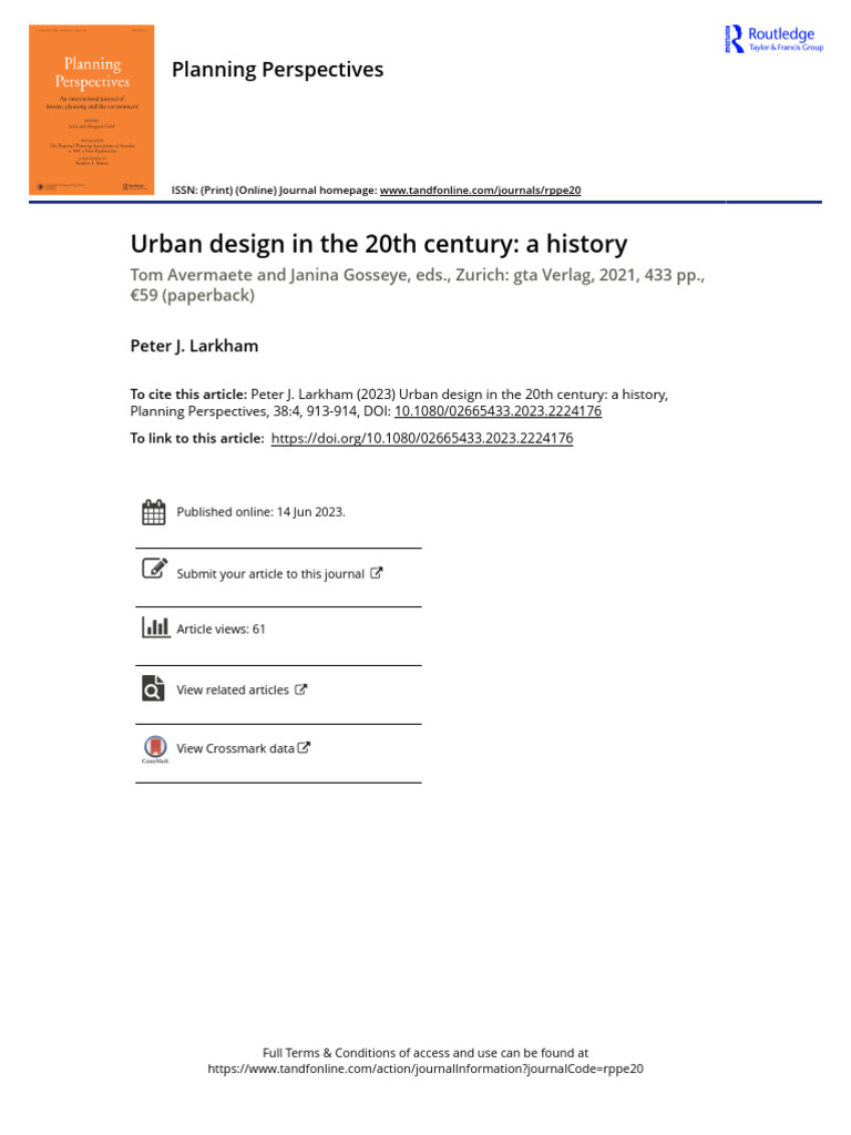 Urban Design in The 20th Century A History | PDF