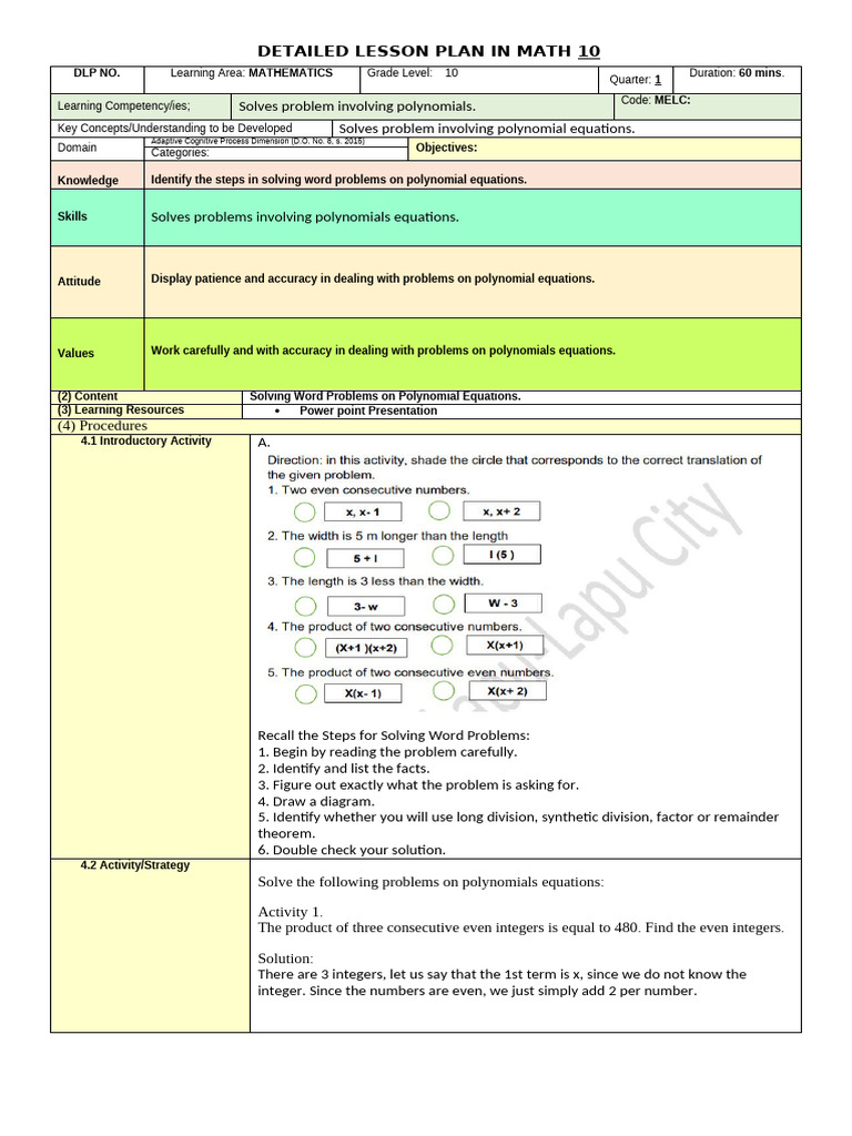 Detailed Lesson Plan in Math 10 | PDF