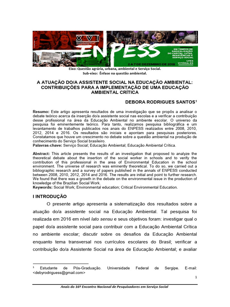 Assistente Social e Educação Ambiental Crítica | PDF | Sociologia ...