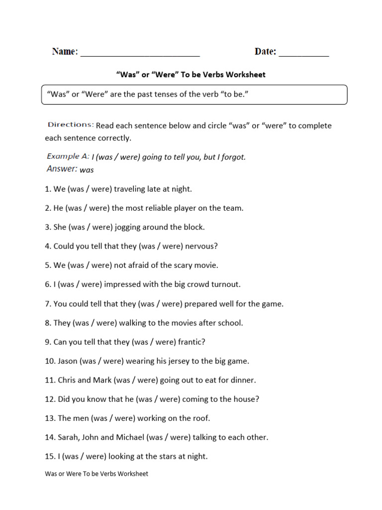 Was or Were to Be Verbs 2 | PDF