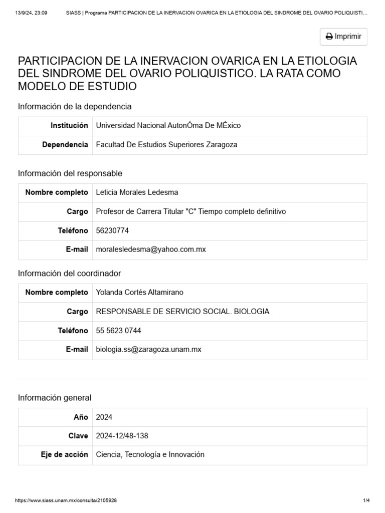 SIASS _ Programa PARTICIPACION DE LA INERVACION OVARICA EN LA ETIOLOGIA ...