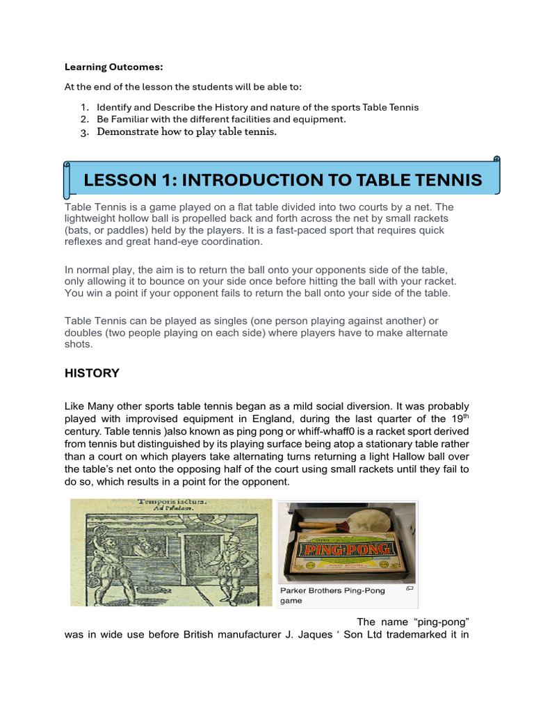 Table Tennis Lesson 1 and 2 | PDF