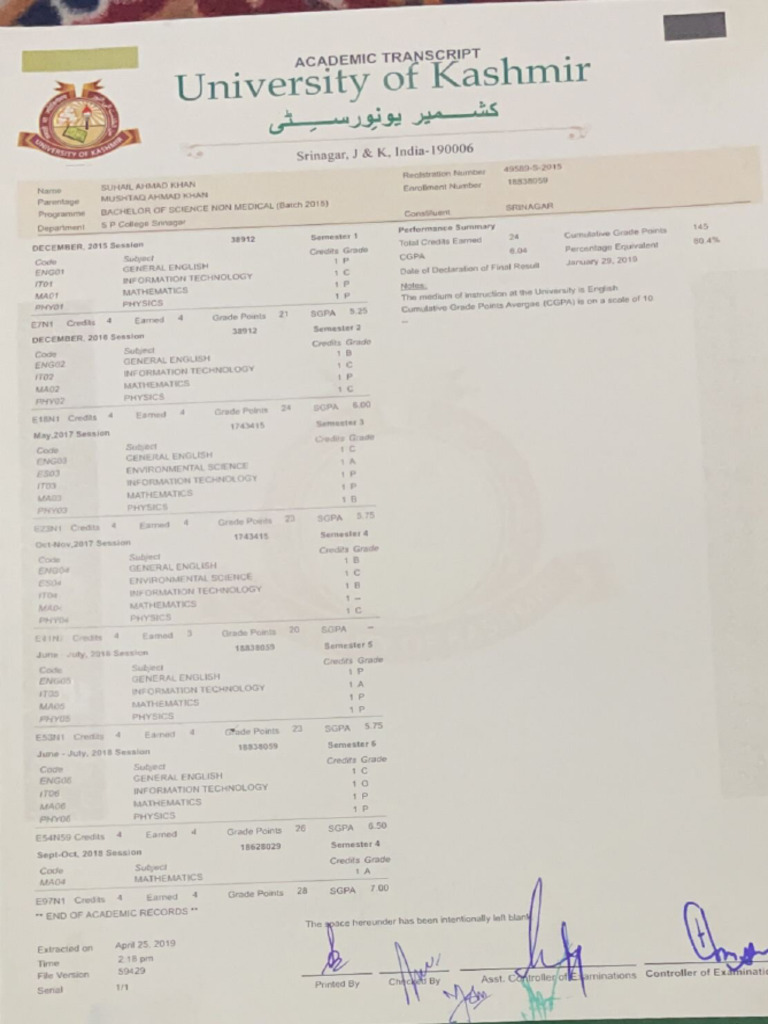 Graduation Marks Card | PDF