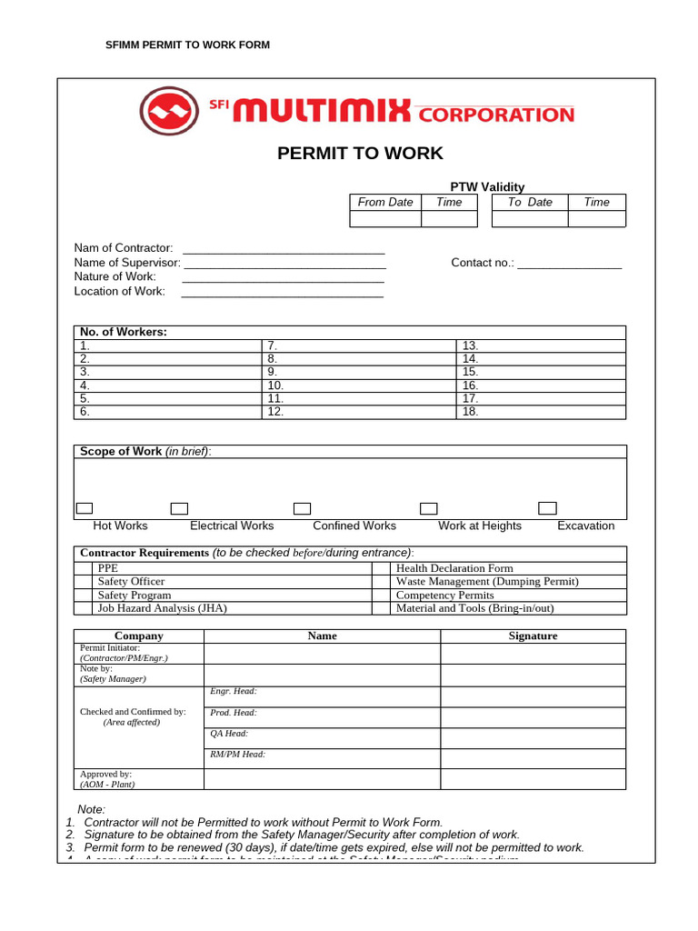 Safety Permit To Work SFIMM | PDF