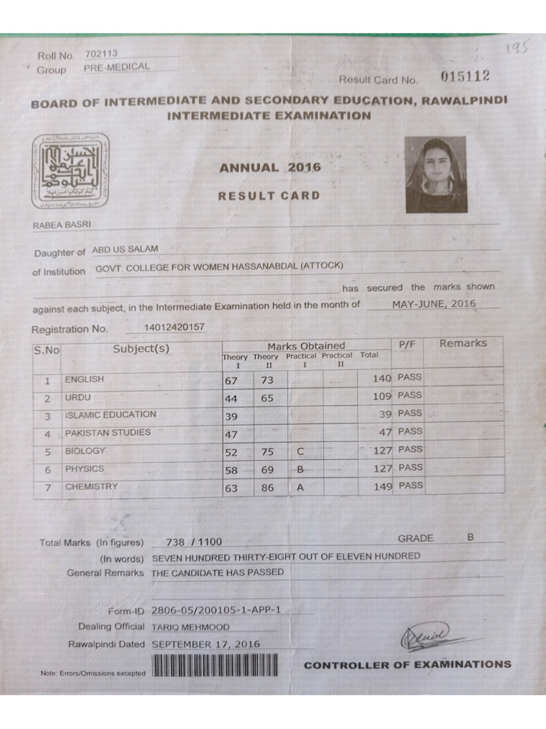 FSc. Result Card | PDF