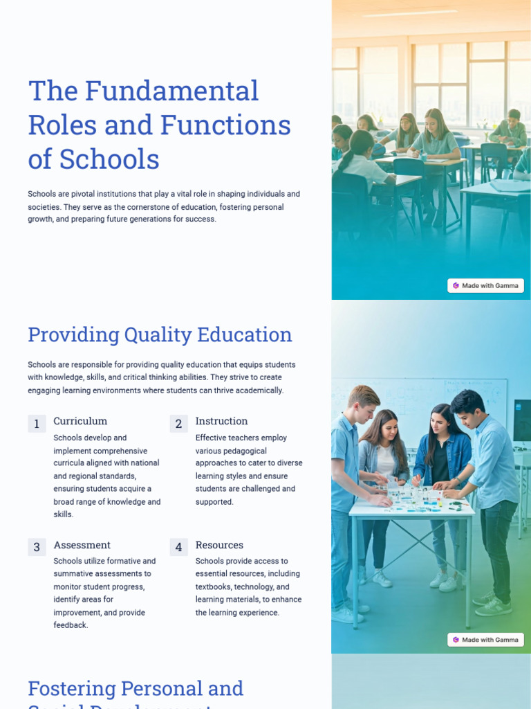 The Fundamental Roles and Functions of Schools | PDF | Community ...
