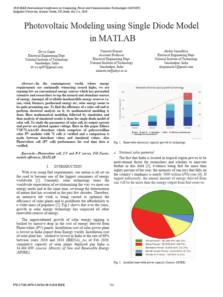 Photovoltaic Modeling Using Single Diode Modelin MATLAB | PDF