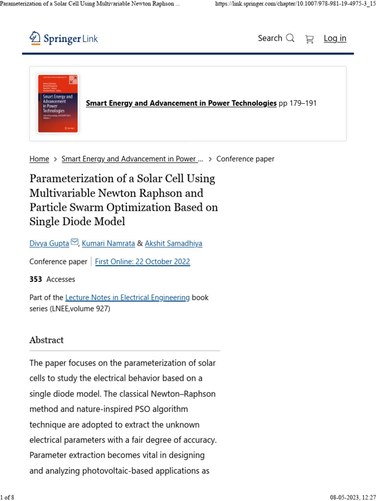 Parameterization of a Solar Cell Using | PDF