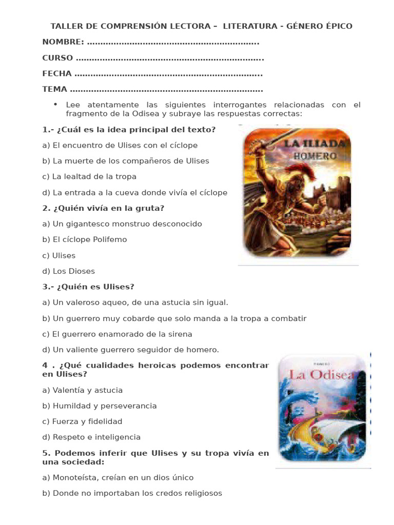 Ficha de Genero Epico 1 | PDF