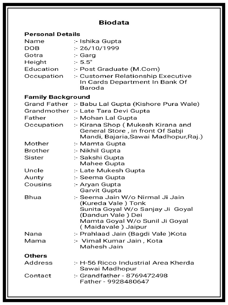 Biodata Ishika. | PDF