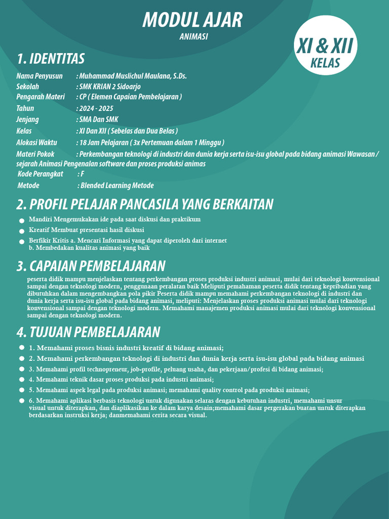 Modul Animasi 2D Dan 3D Fase F Kelas Xi Dan Xii | PDF