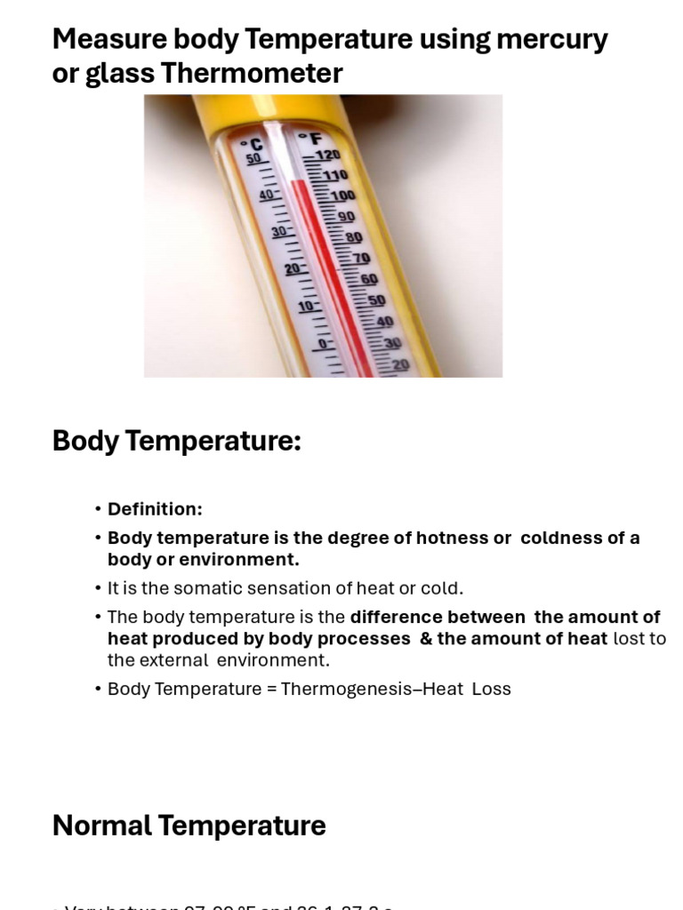 Measure Body Temperature Using Mercury or Glass Thermometer | PDF
