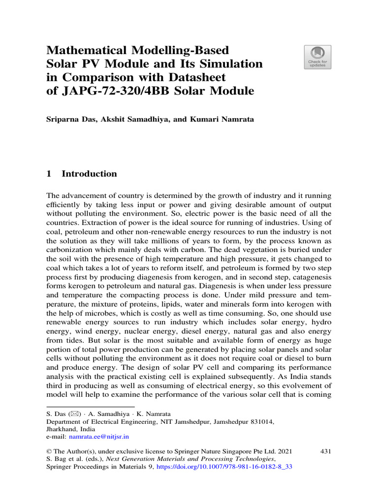 Mathematical ModellingBasedSolar PV Module and Its Simulation | PDF