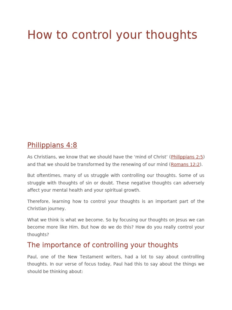 How To Control Your Thoughts DEVOTION | PDF